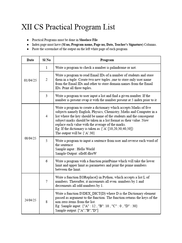 Xii CS Practical List | PDF | Data Management | Computer Data