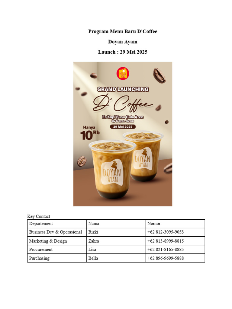 Menu Baru D'Coffee Doyan Ayam 2025 | PDF