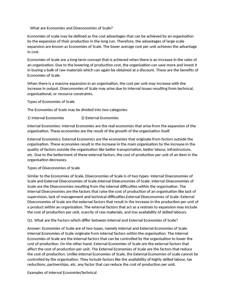 Economies and Diseconomies | PDF | Economies Of Scale | Financial Economics