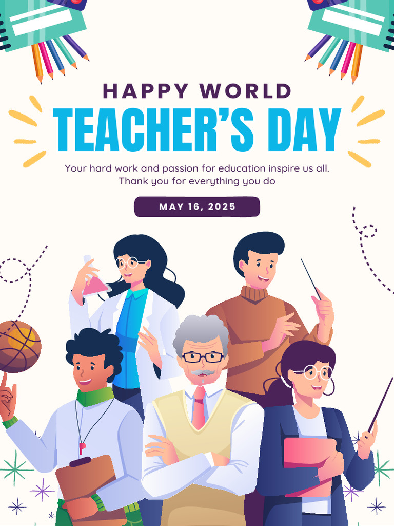 Blue and Beige Illustrative Teacher's Day Poster | PDF