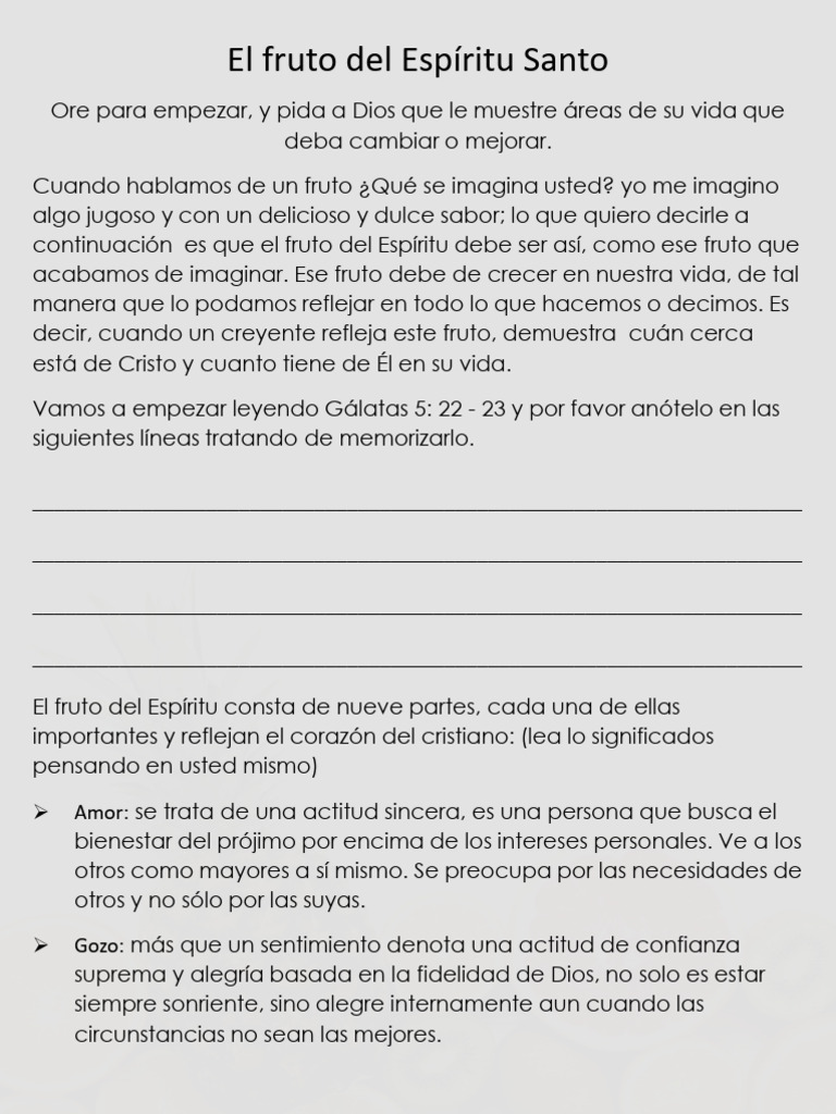 Fruto del Espíritu Santo: Amor y Virtudes | PDF | Amor | Fruto Del ...