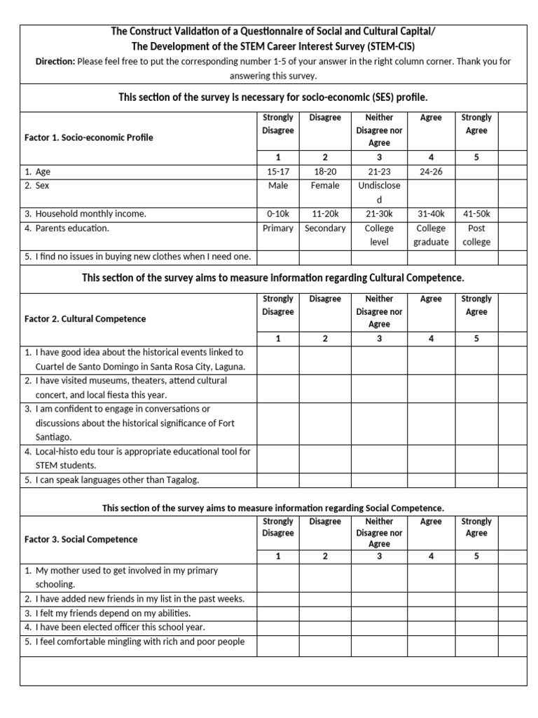 Survey on Social and Cultural Capital | PDF | Social Psychology ...