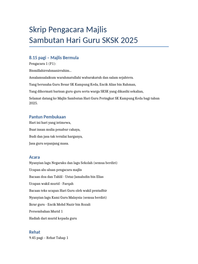 Skrip Pengacara Hari Guru | PDF