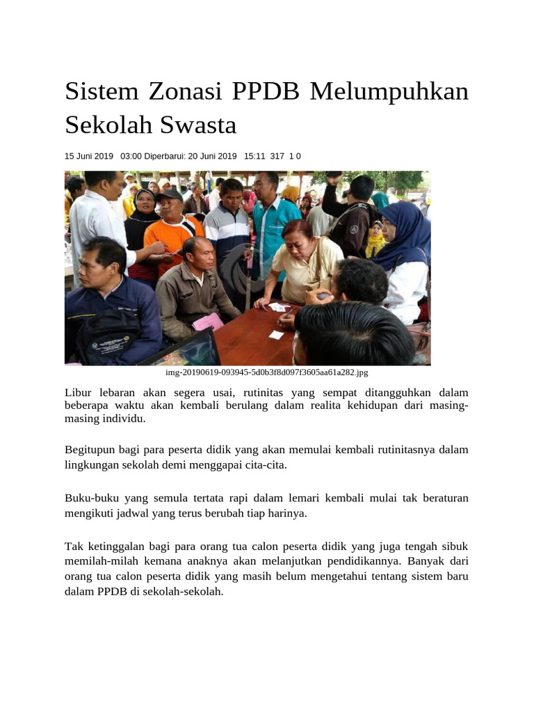 Dampak Sistem Zonasi PPDB pada Sekolah Swasta | PDF
