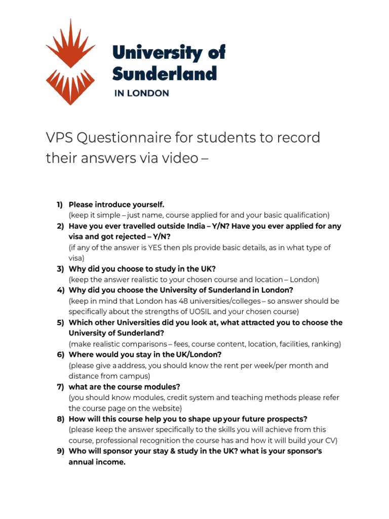 VPS Questionnaire_London Campus | PDF
