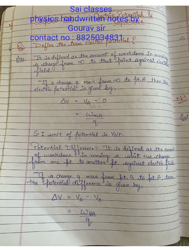 Electric Potential and Capacitance Class 12th - Compress | PDF