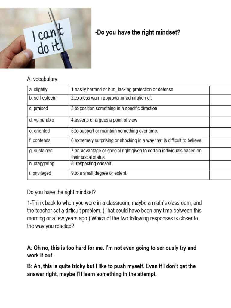 Do You Have The Right Mindset | PDF | Mindset | Psychological Concepts