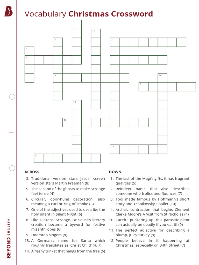 T e 1669926427 Christmas Vocabulary Crossword Ver 1 | PDF | Christmas ...