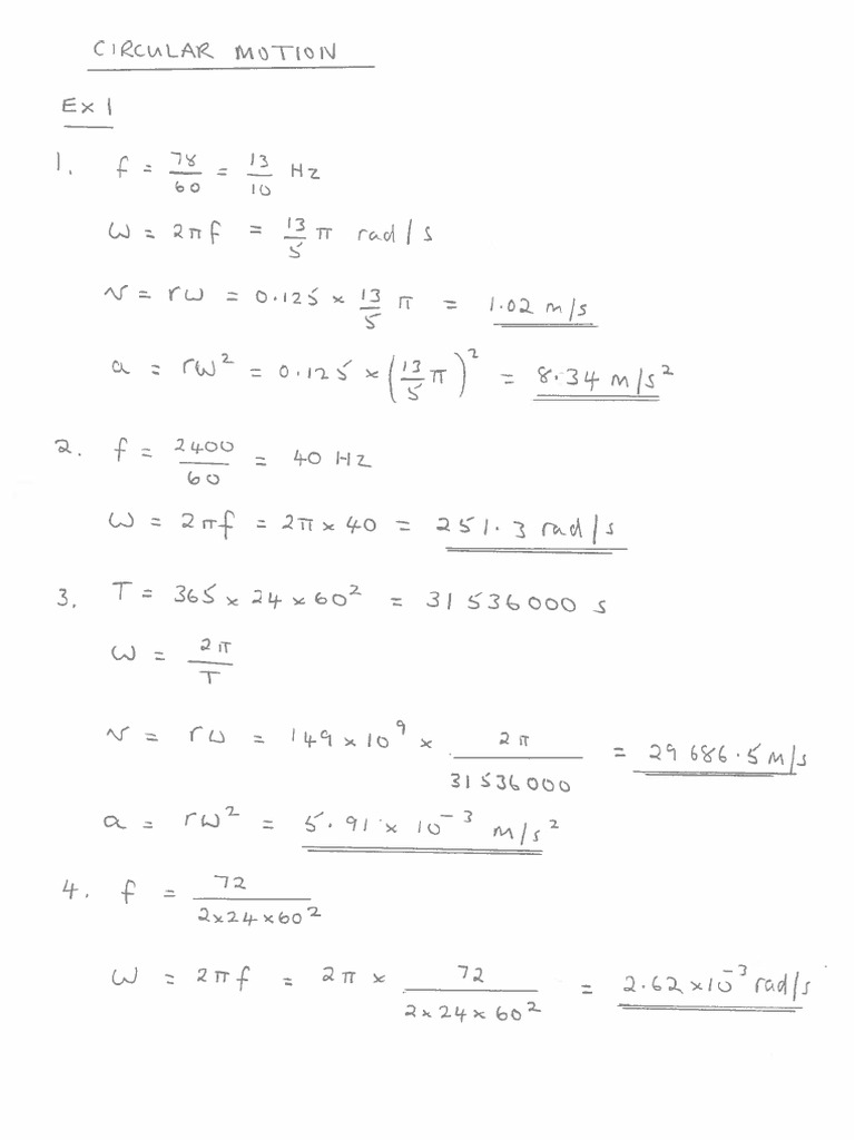 Circular Motion Ex1 Solutions | PDF