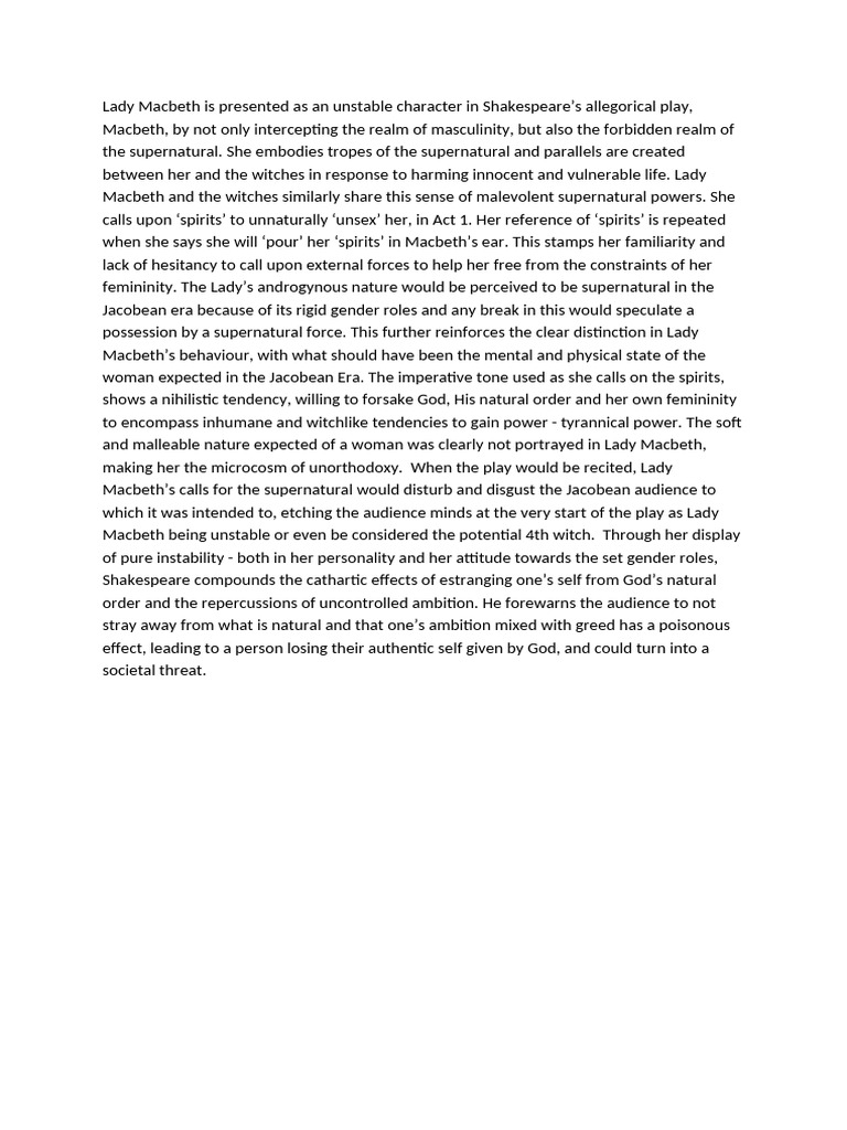 Lady Macbeth Essay | PDF