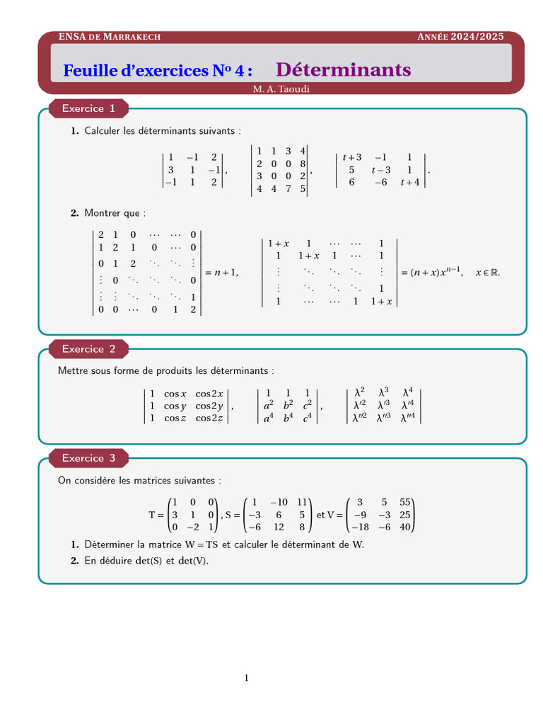 Exercices sur les déterminants et matrices | PDF | Physique ...