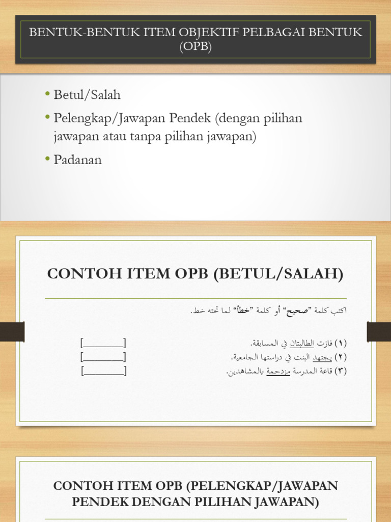 BENTUK-BENTUK ITEM OBJEKTIF PELBAGAI BENTUK (OPB) Format Baru SPM B.A ...