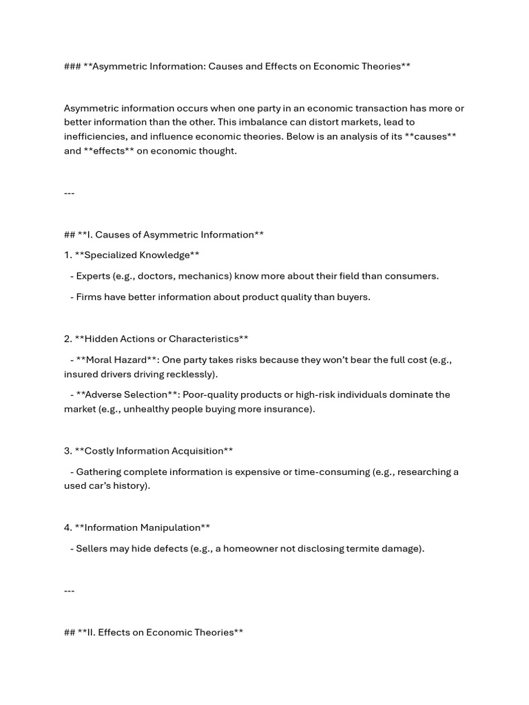 Asymmetric Information on Economic Theories | PDF | Moral Hazard ...