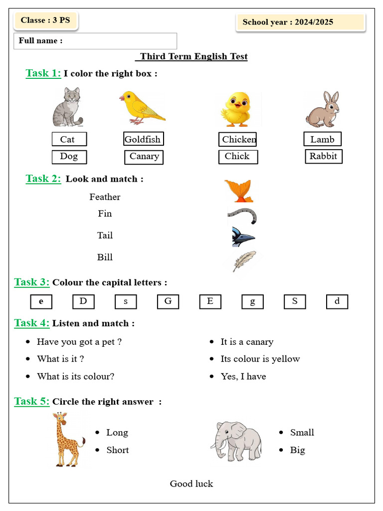 Third Term English Test 3ps I | PDF