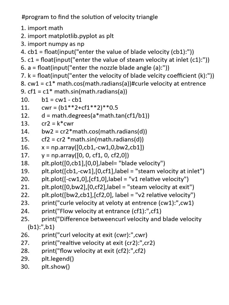 Velocity Triangle Calculation in Python | PDF