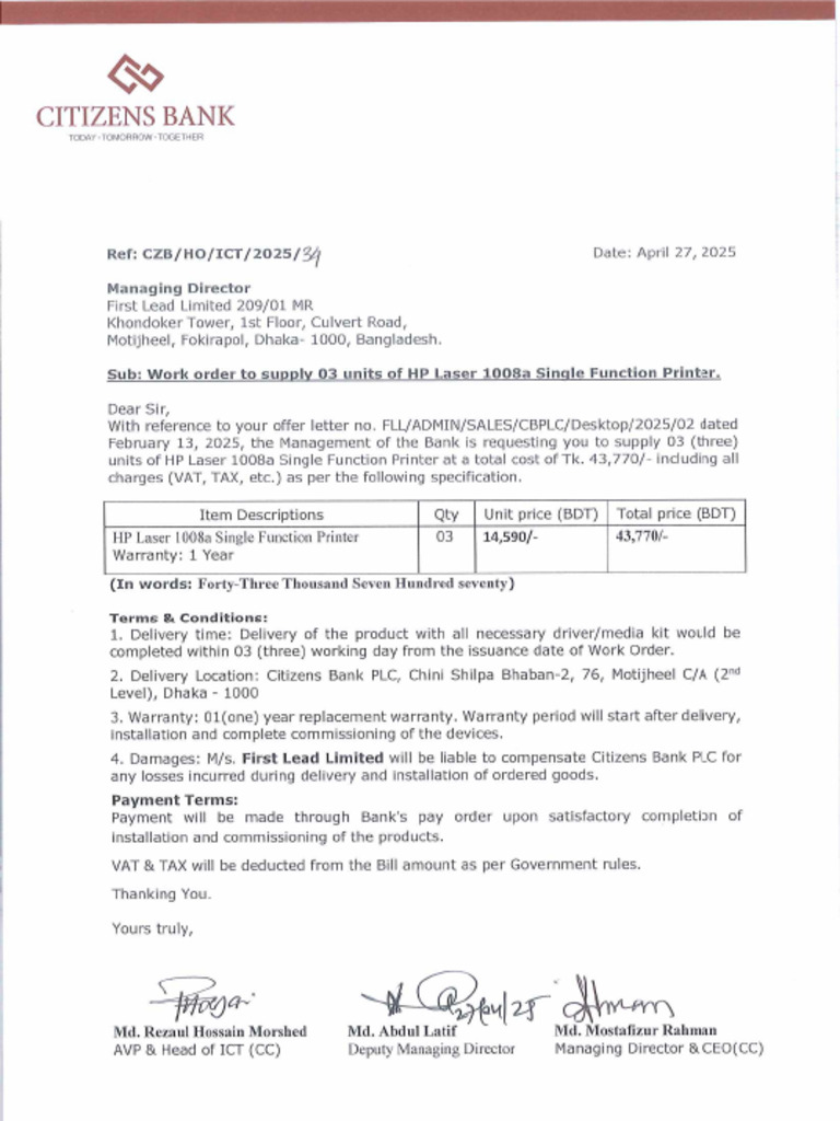 Work Order For HP 1008a Laser Printer | PDF
