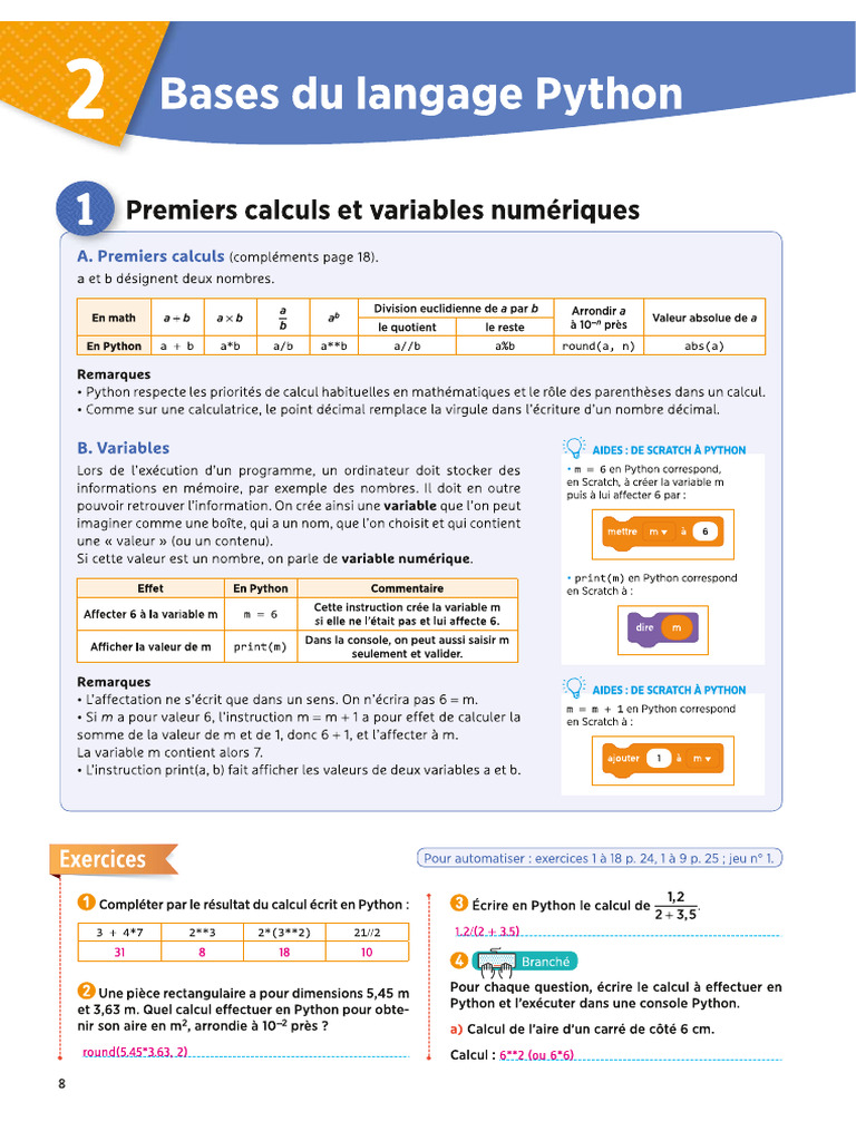 Cahier Python Pour Les Maths Belin Corrigés Calcul Fonctions Et Les Conditions If | PDF