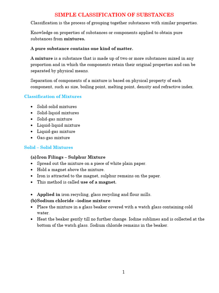 Simple Classification of Substances | PDF | Filtration | Chemical Elements