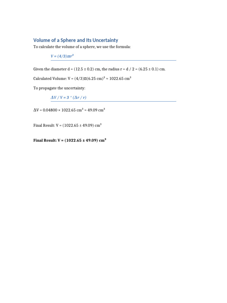 Volume of Sphere Uncertainty | PDF