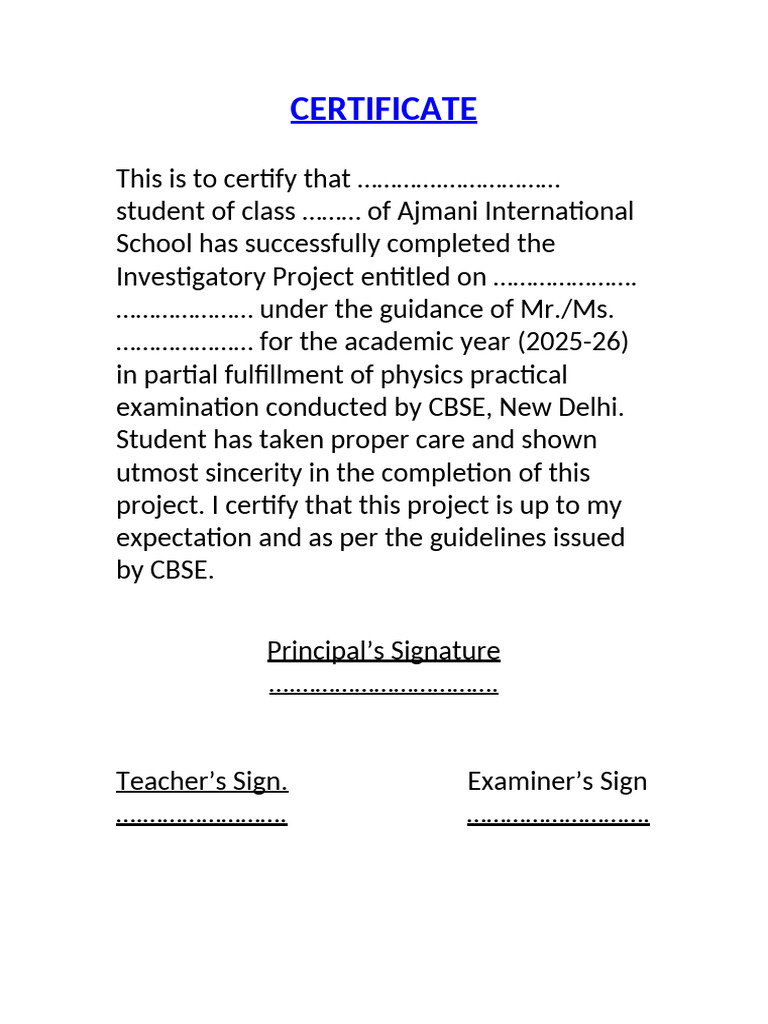 CERTIFICATE Page For Project | PDF