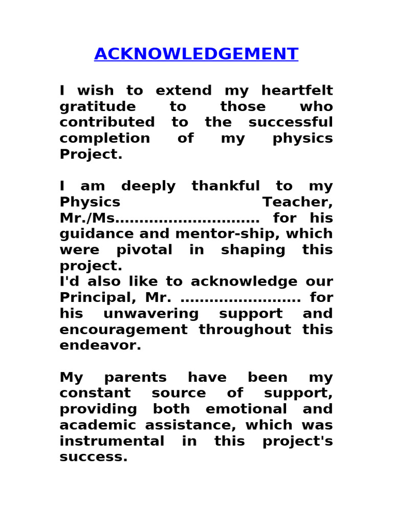 Acknowledgement for Physics Project | PDF