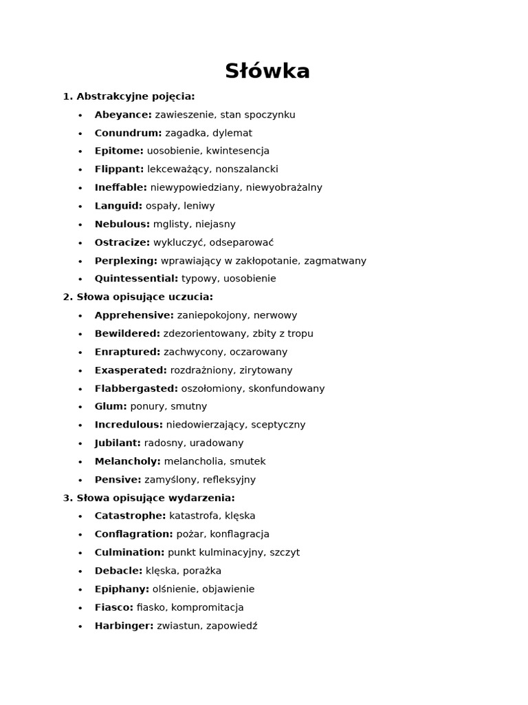 Slowka Na Egzamin 8 Klasa | PDF