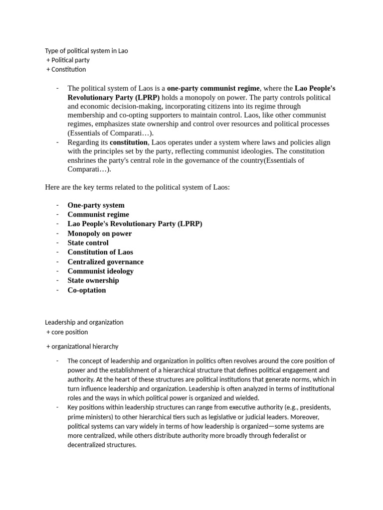 Type of Political System in Lao | PDF | Leadership | Hierarchy