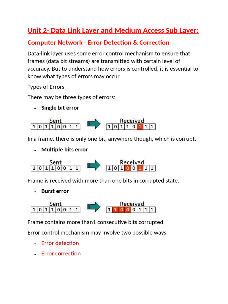 Unit 2 Data Link Layer (CN) | PDF | Error Detection And Correction | Computer Network