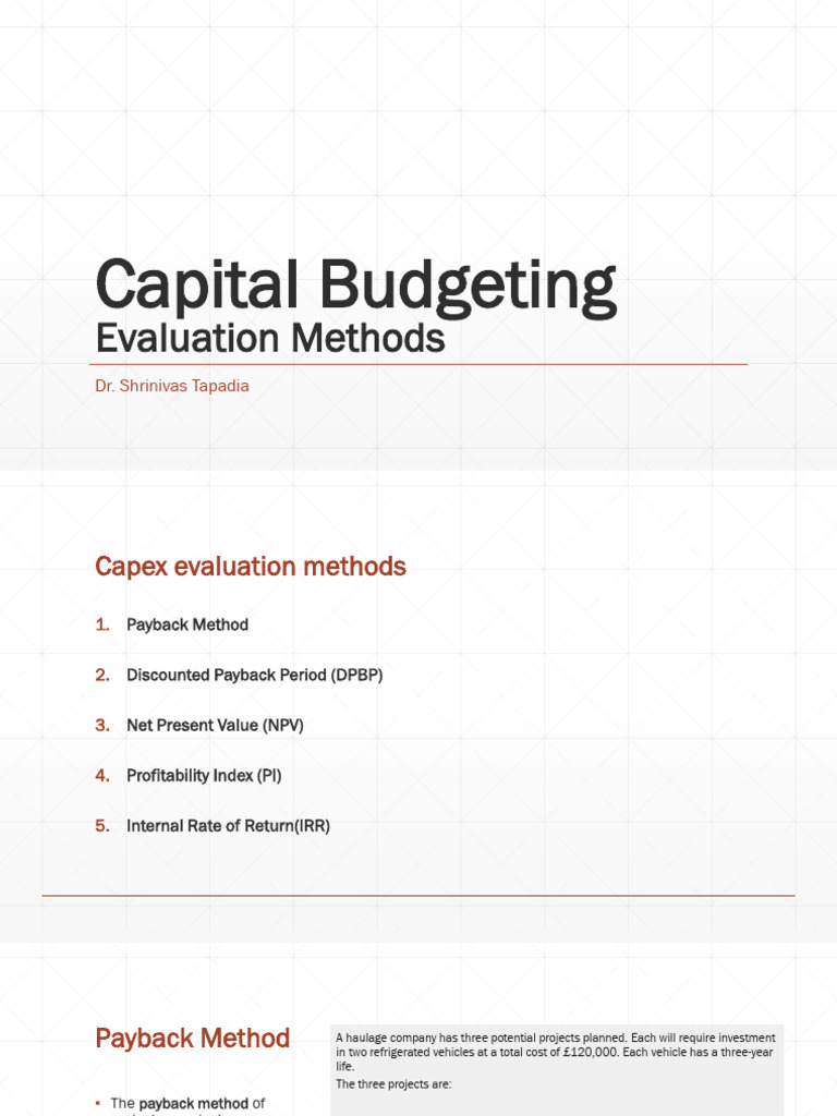 Capital Budgeting Evaluation Methods | PDF | Net Present Value ...
