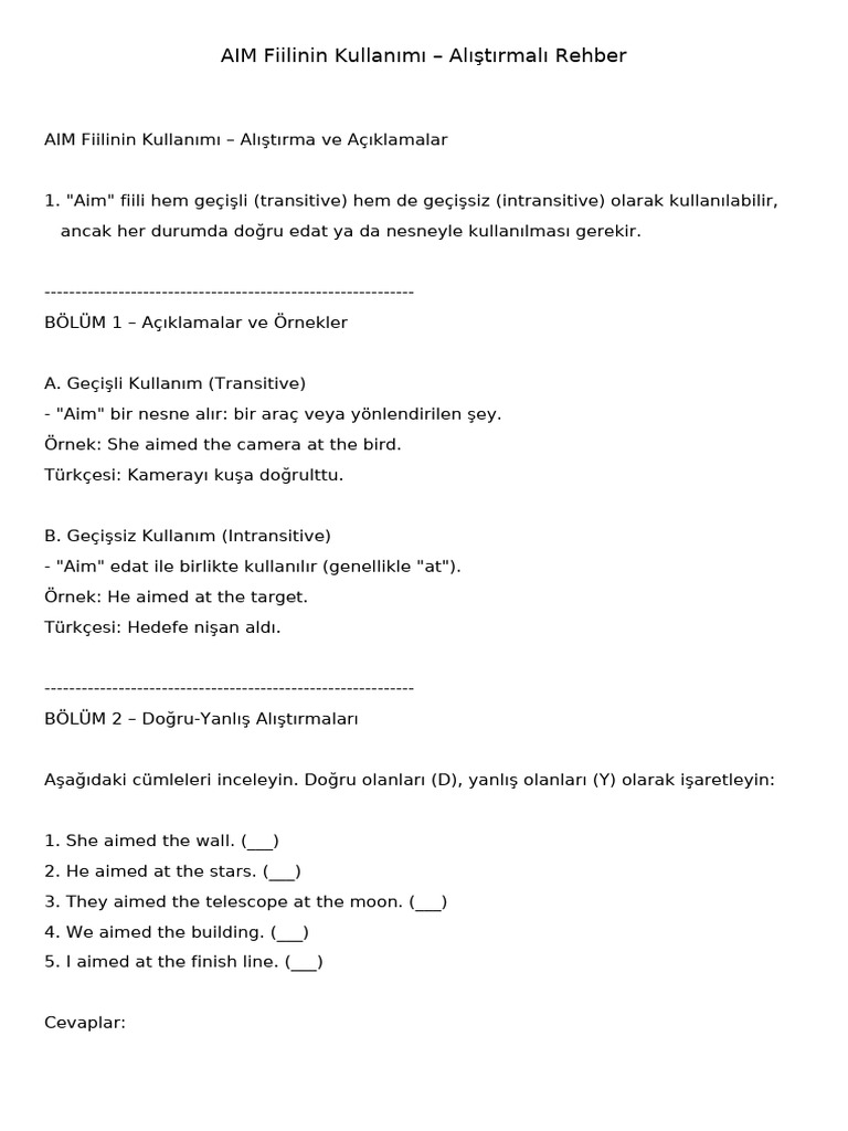 Aim Usage Grammar Practice | PDF