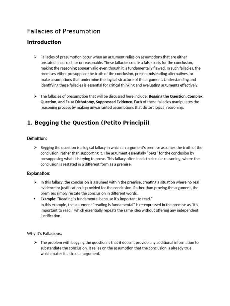 Fallacies of Presumption. | PDF | Fallacy | Argument
