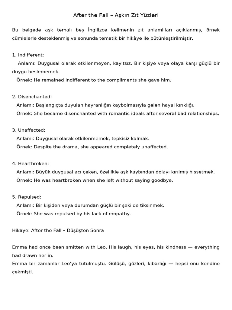 Love Antonyms With Story | PDF