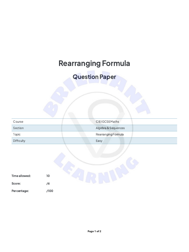 Rearranging Formula Easy | PDF