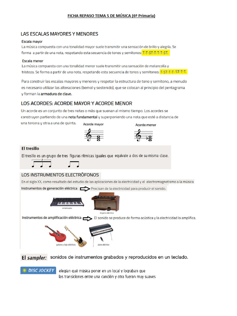 Ficha Repaso Tema 5 de M-sica (6- Primaria) | PDF