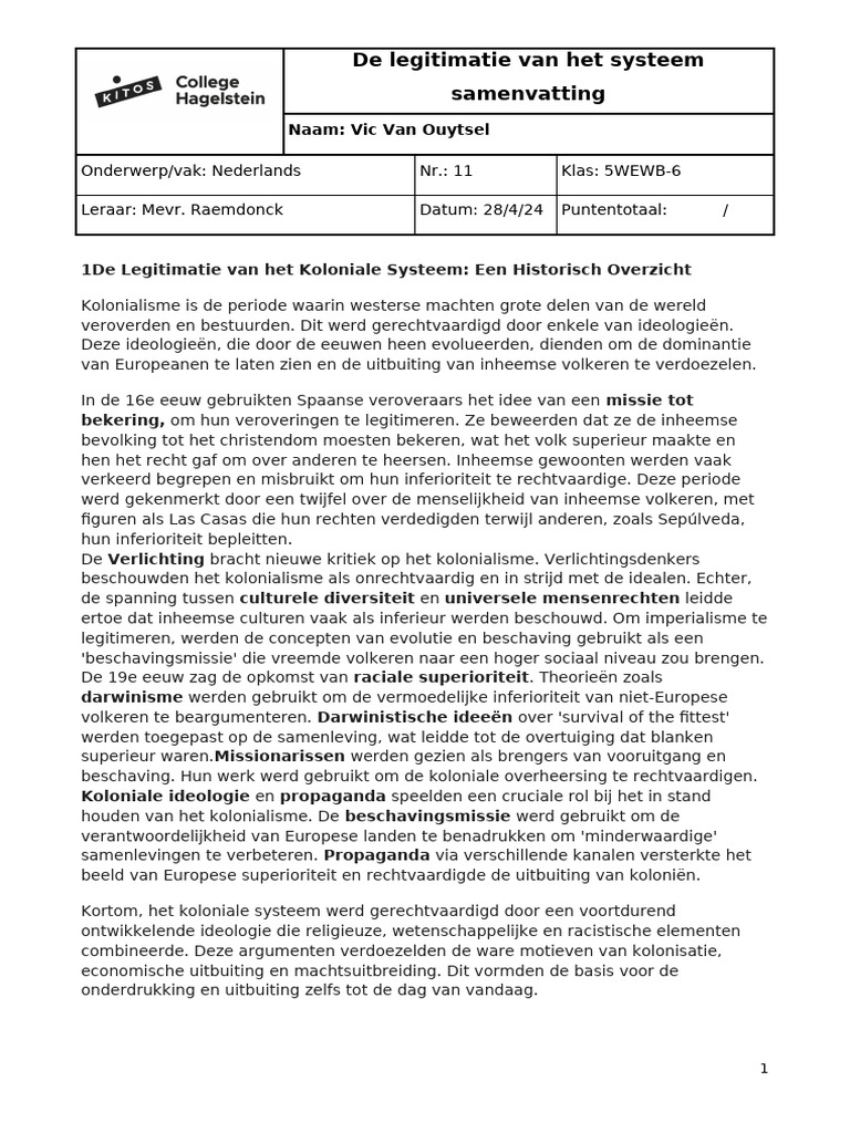 1de Legitimatie Van Het Koloniale Systeem | PDF