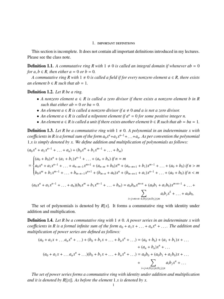 Ring Notes | PDF | Ring (Mathematics) | Mathematical Objects