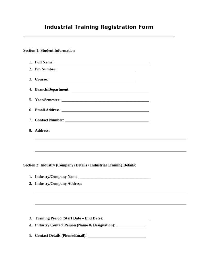 Industraining Registration Form | PDF