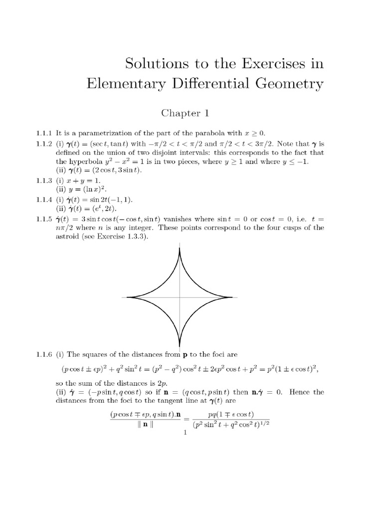 Solutions Manual of Andrew Pressley's Elementary Differential Geometry | PDF