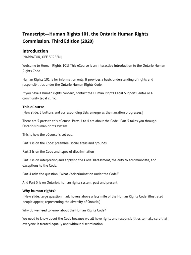 Human Rights 101 Third Edition (2020) Transcript en | PDF | Discrimination | Harassment