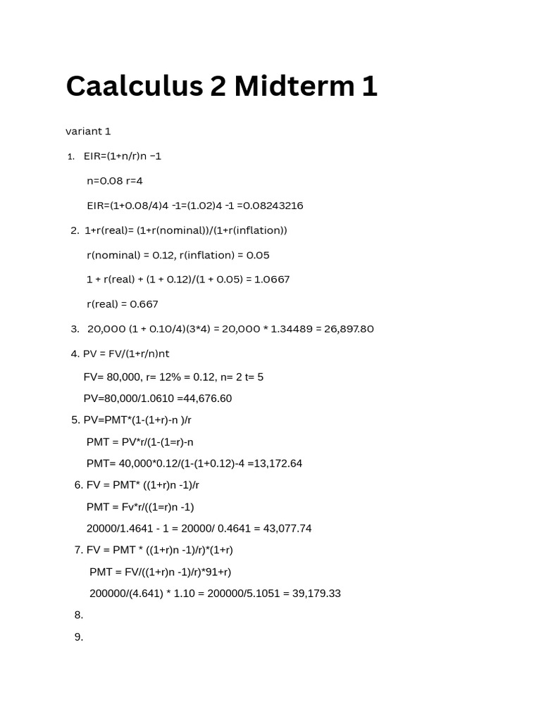 Caalculus 2 Midterm 1 | PDF