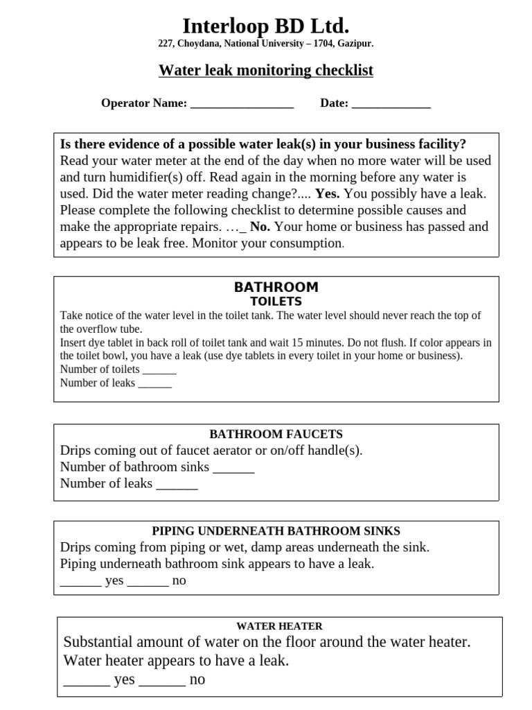 Water Leak Monitoring Checklist Guide | PDF