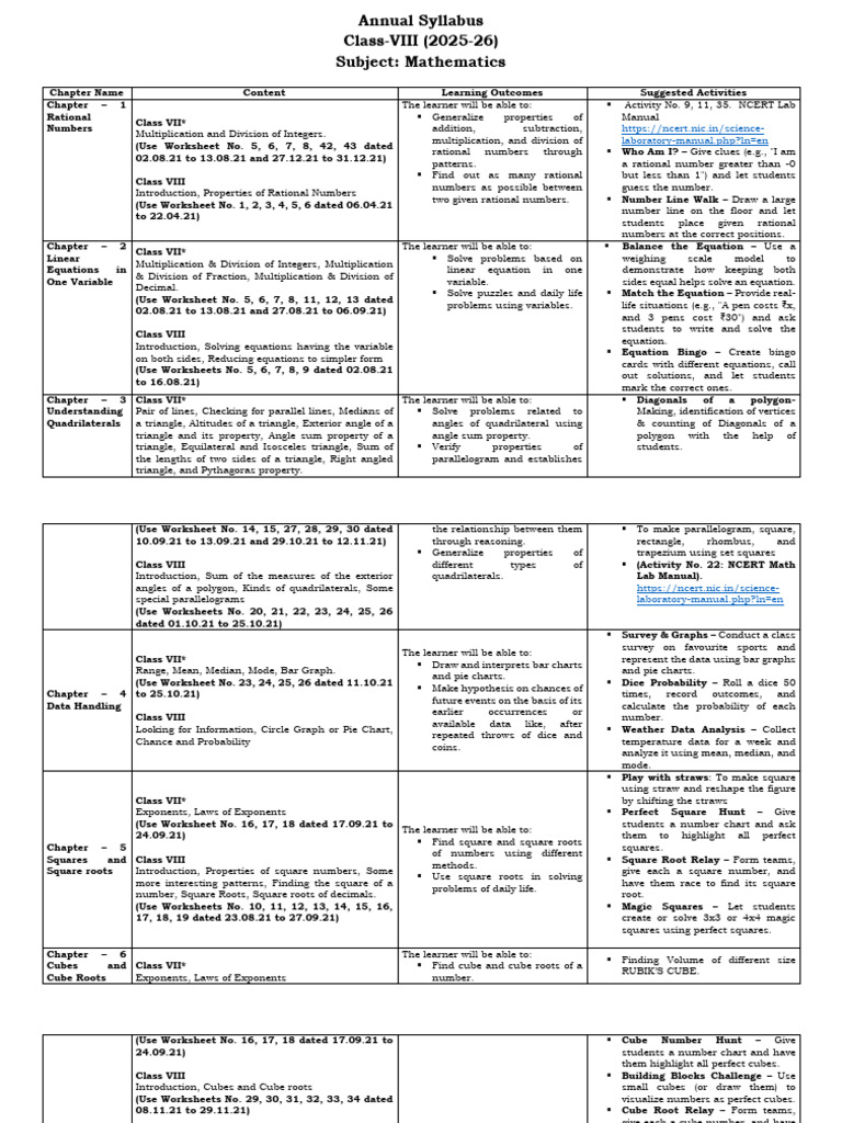 Class 8 Maths Syllabus 2025-26 | PDF | Triangle