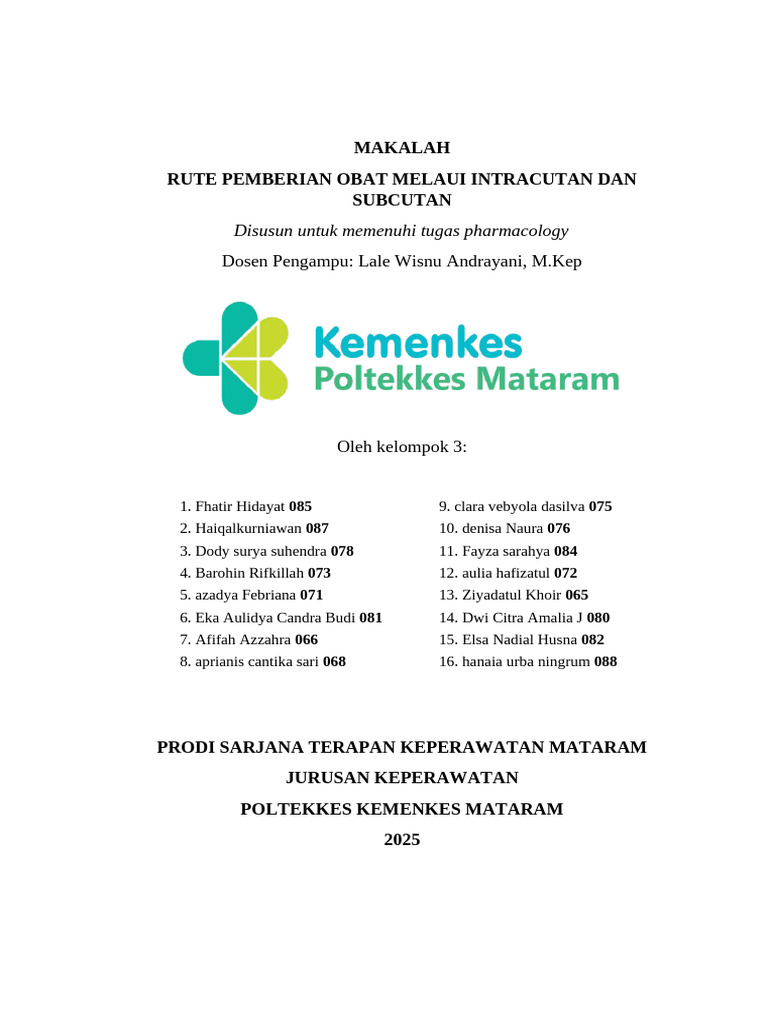 Pemberian Obat Intrakutan dan Subkutan | PDF