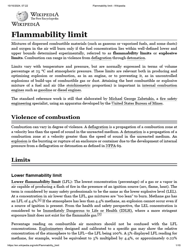 Flammability Limit - Wikipedia | PDF | Combustion | Gases