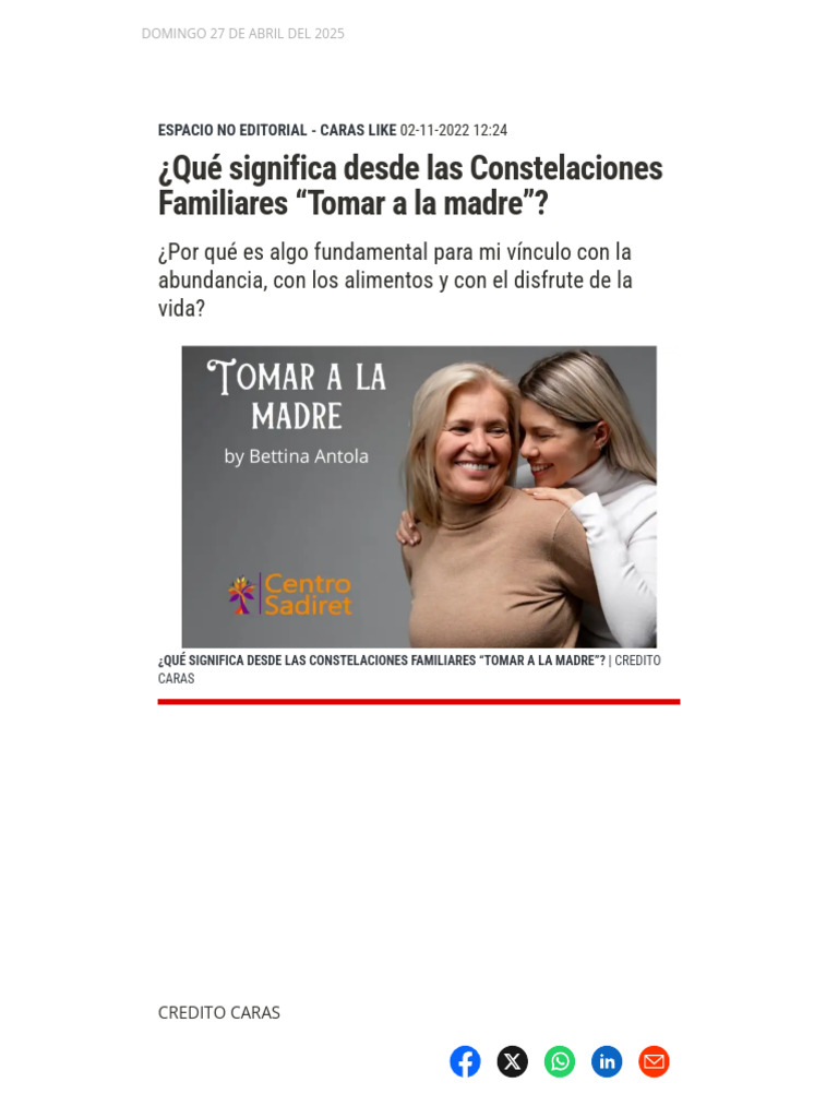 ¿Qué Significa Desde Las Constelaciones Familiares "Tomar A La Madre" | PDF