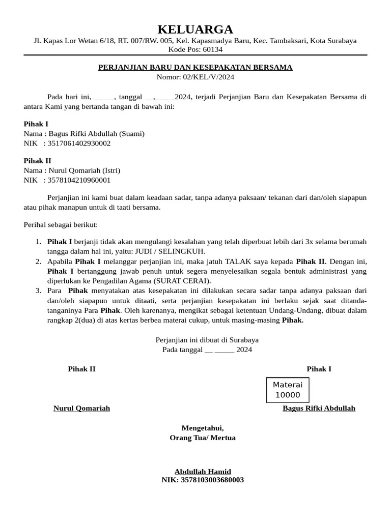 Surat Perjanjian | PDF