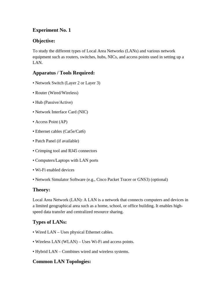 Lab Experiment 1 LAN | PDF