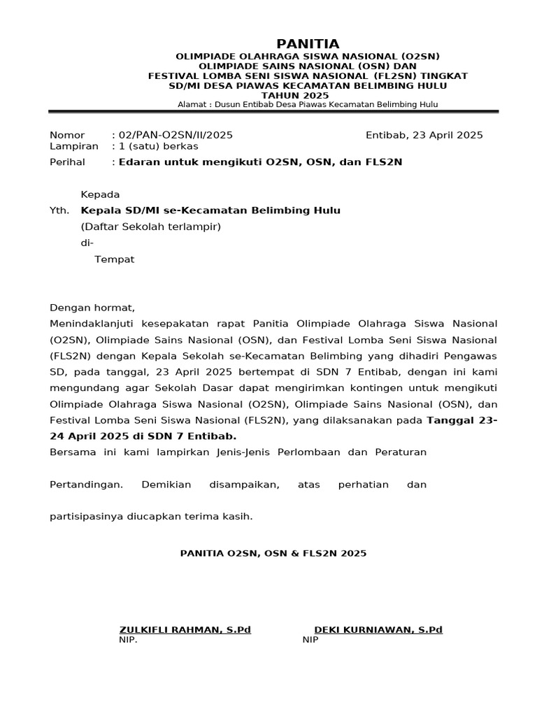 Peraturan Juknis Perlombaan Cabang O2sn, Osn, FLS2N 2025 | PDF