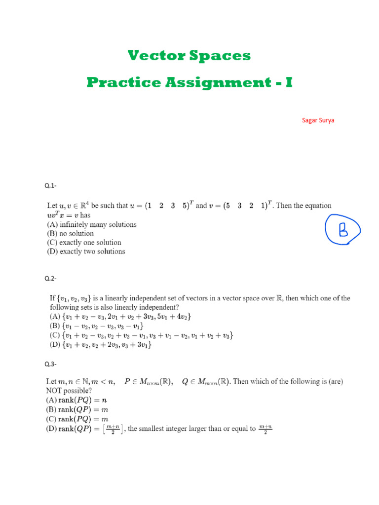 Vector_Spaces_Practice_Assignment-1 | PDF