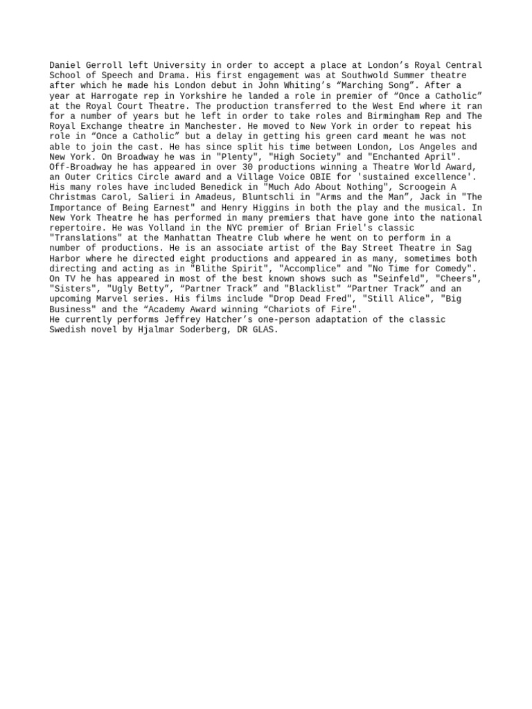 Daniel Gerroll Bio | PDF